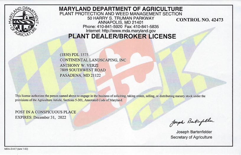 Certifications, Continental Landscaping, Severn, MD